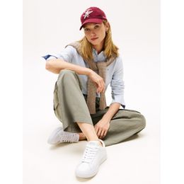 Tommy Hilfiger Damen Plateausneaker "ICON COURT SNEAKER", Gr. 37, wei&szlig;, Nappaleder, Schuhe, Freizeitschuh, Halbschuh, Schn&uuml;rschuh mit Flaggen-Logo