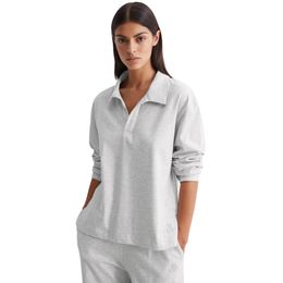 Marc O'Polo MARC O'POLO Damen Langarm-Poloshirt "Heavy Jersey-Woven", Gr. L, grau, Jersey, Obermaterial: 100% Baumwolle, unifarben, Shirts, V-Ausschnitt, Langarm