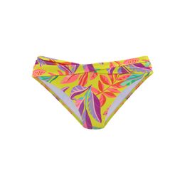 s.Oliver Damen Bikini-Hose "Mallorca", gelb, Gr. 34, bedruckt, Microfaser, Recycling-Polyamid, Badehosen, mit gedrehtem B&uuml;ndchen