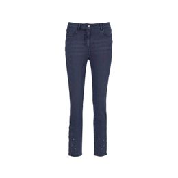 GOLDNER Damen Regular-fit-Jeans "Jeanshose mit Stickerei am Saum", blau, Gr. 46, Obermaterial: 83% Baumwolle CO. 15% Polyester PES. 2% Elasthan EL.,