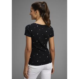 Kangaroos Damen T-Shirt, schwarz, Gr. 40, kontrastfarbene Details, unifarben, Rippware, Obermaterial: 100% Baumwolle, Shirts, Kurzarm, figurbetonte
