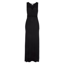 Lascana Damen Maxikleid, schwarz, Gr. 38, unifarben, Jersey, Obermaterial: 95% Viskose, 5% Elasthan, Kleider, mit Schn&uuml;rungsdetail in der Taille,