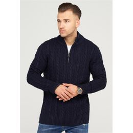 behype Herren Strickpullover "CILIAN HENLEY", blau, Gr. XL, unifarben, 100% Polyacryl, Pullover, mit gem&uuml;tlichem Stehkragen