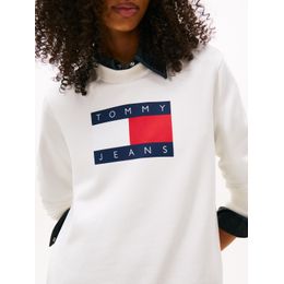 Tommy Jeans Damen Sweatshirt "TJW REG TJ FLAG CREW", beige, Gr. XS, bedruckt, Sweatware, Obermaterial: 100% Baumwolle, Sweatshirts, Baumwolle,