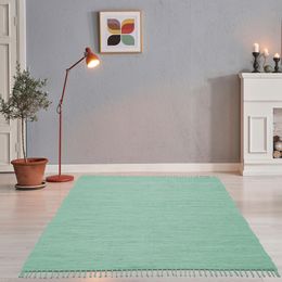 Teppich Theko, B:160cm H:5mm L:230cm, gr&uuml;n, Baumwolle, Wohnzimmer, Teppiche, "Happy Cotton Fleckerl, handgewebt", Flachgewebe, reine Baumwolle,