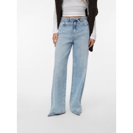 V&eacute;ro Moda VERO MODA Damen Weite Jeans "VMWIEN MR WIDE BELT JEANS SI338 NOOS", blau, Gr. 32, unifarben, Denim/Jeans, Obermaterial: 80% Baumwolle, 20% Polyester,