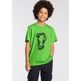 Kidsworld Jungen T-Shirt "Biker - Druck", gr&uuml;n, Gr. 128, bedruckt, Single Jersey, Obermaterial: 100% Baumwolle, Shirts, Kurzarm, Basic-Passform, mit