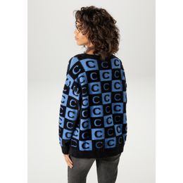 Aniston CASUAL Damen Strickpullover, blau, Gr. 36, Jacquardmuster, gemustert, Strick, Obermaterial: 73% Polyamid, 19% Viskose, 8% Polyester,