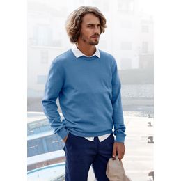 H.I.S. H.I.S Herren Strickpullover, blau, Gr. L, unifarben, Feinstrick, Obermaterial: 60% Baumwolle, 40% Polyester, Pullover, Regular Fit, Langarm, Pullover