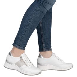 Rieker Damen Keilsneaker, Gr. 42, silber, Lederimitat, Textil, Glitzer, Schuhe, Schn&uuml;rschuh, Halbschuh, Sneaker mit loser Einlage, schmale Form