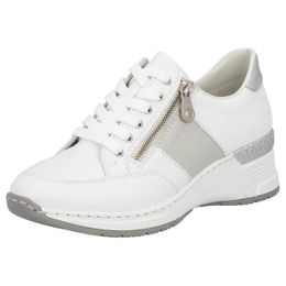 Rieker Damen Keilsneaker, Gr. 41, silber, Lederimitat, Textil, Glitzer, Schuhe, Schn&uuml;rschuh, Halbschuh, Sneaker mit loser Einlage, schmale Form