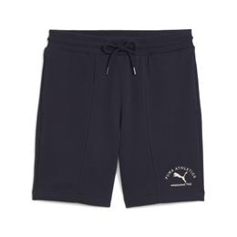 Puma Damen Sporthose "Puma Class Pintuck Shorts Herren", blau, Gr. XL, bedruckt, Obermaterial: 32% Polyester, 68% Baumwolle; Rippe: 97% Baumwolle, 3%