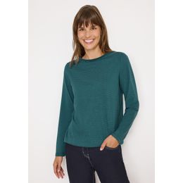 Langarmshirt Cecil, Damen, Gr. L (42), schwarz sea grün, Web, 80% Baumwolle, 20% Polyester, gestreift, normal normal, U-Boot-Ausschnitt, abgesteppt, Shirts, im soften Baumwoll-Mix