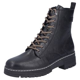 Rieker Damen Schnürstiefelette, Gr. 40, schwarz, Lederimitat, unifarben, Schuhe, Schnürboots, Plateauboots, Profilsohle, mit Innenreißverschluss