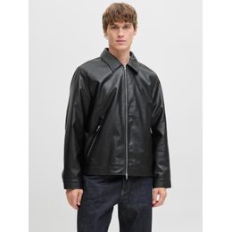 Jack & Jones JACK & JONES Herren Bikerjacke "JJECASABLANCA PU JACKET NOOS", schwarz, Gr. S, unifarben, Web, Obermaterial: 100% Polyester, Jacken, mit Fronttaschen
