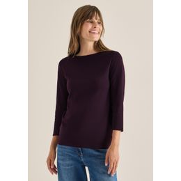 3/4-Arm-Shirt CECIL, Damen, Gr. L (42), eggplant rot, Web, 100% Baumwolle, unifarben, comfort fit normal, U-Boot-Ausschnitt, abgesteppt, Shirts, mit 3/4 Ärmeln