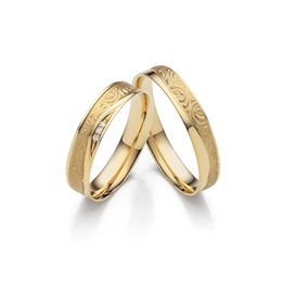 Firetti Damen Trauring "Schmuck Geschenk Gold 375 Hochzeit Ehering Partnerring "LIEBE"", 58, 0,02 SI = kleine Einschl&uuml;sse mit Brillanten, Gelbgold
