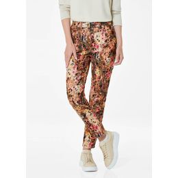 GOLDNER Damen 2-in-1-Hose "Kurzgr&ouml;&szlig;e Slim Fit Stoffhose mit Paisley-Muster", braun, Gr. 27, Obermaterial: 86% Baumwolle CO. 12% Polyester PES. 2%