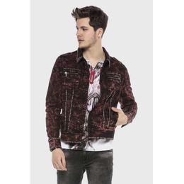Cipo & Baxx CIPO & BAXX Herren Jeansjacke "Jacke", rot, Gr. M, gemustert, Stoff, 98% Baumwolle, 2% Elasthan, Jacken, mit modischen Details