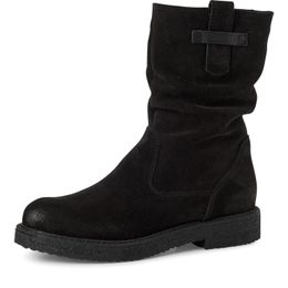 Tamaris Damen Stiefelette, Gr. 40, schwarz, Veloursleder, unifarben, Schuhe, Blockabsatz, Kurzstiefel mit praktischem Innenrei&szlig;verschluss