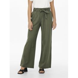 Jacqueline de Yong JDY Damen Culotte "JDYSAY MW LINEN BELT PANT WVN NOOS", grün, Gr. 36, unifarben, Web, Obermaterial: 55% Leinen, 45% Viskose, Hosen, Sommerhose mit
