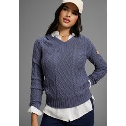 Kangaroos Damen Kapuzenpullover, blau, Gr. 40, unifarben, Strick, Obermaterial: 50% Baumwolle, 50% Polyacryl, Pullover, aus Zopfstrick