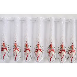 Scheibengardine, B:193cm H:40cm, bunt, Stickereien Plauen, Voile, Polyester, K&uuml;che, Gardinen, "Kerzenschein", mit echter Plauener Spitze Stickerei