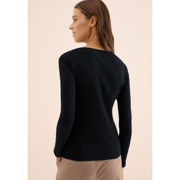 Cecil Damen Langarmshirt "Style Pia", schwarz, Gr. XS, unifarben, Jersey, Obermaterial: 100% Baumwolle, Shirts