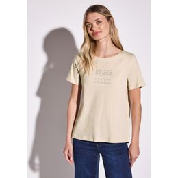 Street One Damen T-Shirt, beige, Gr. 34, bedruckt, Web, 50% Baumwolle, 50% Modal, Shirts, im soften Baumwoll-Mix
