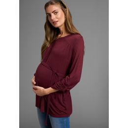 Neun Monate Damen Umstandsshirt "Jersey-Bluse mit Bindeg&uuml;rtel", rot, Basic, Gr. 44, unifarben, Jersey, Obermaterial: 100% Viskose, Shirts, Viskose