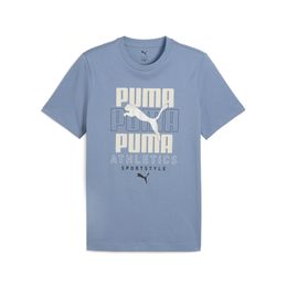 Puma Damen T-Shirt "Graphic Stacked Graphic T-Shirt Herren", blau, Gr. M, bedruckt, Obermaterial: 100% Baumwolle; Rippe: 20% Polyester, 80%