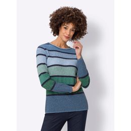 Classic Basics Damen Strickpullover "Langarm-Pullover", blau, Gr. 52, gemustert, gestreift, mehrfarbig, 100% Baumwolle, Pullover