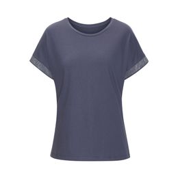 Lascana Damen Kurzarmshirt "mit glitzernem Strass-Design am Arm", blau, Gr. 32, unifarben, Single Jersey, Obermaterial: 100% Baumwolle, Shirts, aus