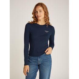 Damen T-Shirt "TJW SLIM ESSENTIAL LOGO 2 LS EXT", blau, Gr. 4XL, Tommy Jeans CURVE, unifarben, Single Jersey, Obermaterial: 100% Baumwolle, Shirts,