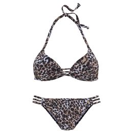 Lascana Damen Triangel-Bikini, braun, Gr. 34, Animalprint, Polyamid, Bikini-Sets, mit Leo-Print und Push-Up-Effekt