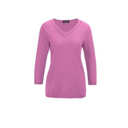 GOLDNER Damen Rundhalspullover "Unkomplizierter Pullover mit V-Ausschnitt", pink, Gr. 46, Obermaterial: 50% Baumwolle CO. 50% Polyacryl PAN., Pullover