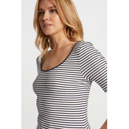 RICHROYAL Damen Rundhalsshirt, blau, Gr. XS, geringelt, Single Jersey, Obermaterial: 95% Baumwolle, 5% Elasthan, Shirts, geringelt, tiefer Rundhals,