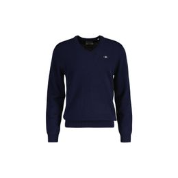 Gant Herren Sweater "Strickpullover EXTRAFINE LAMBSWOOL V-NECK", blau, Gr. M, Obermaterial: 90% Wolle NZW. 10% Polyamid PA., Sweatshirts
