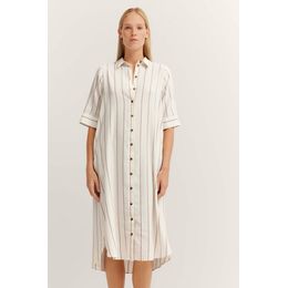 Bugatti Damen Hemdblusenkleid, beige, Gr. 40, gestreift, 56% Leinen, 28% Polyester, 14% Viskose, 2% Elasthan, Kleider, aus Leinen-Mix