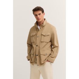 Bugatti Herren Fieldjacket "Regular Fit", beige, Gr. 48, unifarben, 100% Polyester, Jacken, mit Stretch & Stehkragen