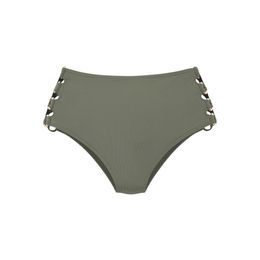 Lascana Damen Highwaist-Bikini-Hose "Italy", gr&uuml;n, Gr. 36, unifarben, Microfaser, Microfaser, Polyamid, Badehosen, Goldfarbene Zierringe