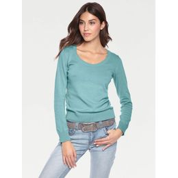Damen Rundhalspullover "Rundhals-Pullover", blau, Gr. 36, Linea Tesini BY HEINE, unifarben, 100% Baumwolle, Pullover