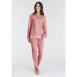 Vivance Dreams Damen Pyjama, Gr. 40, rosa, Single Jersey, Obermaterial: 50% Baumwolle, 50% Polyester, Homewear-Sets, mit gestreiften Bündchen