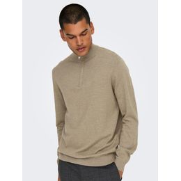 Only & Sons ONLY & SONS Herren Troyer "ONSLOUI REG 12 MEL HALF ZIP KNIT NOOS", beige, Gr. M, meliert, Strick, Obermaterial: 60% Baumwolle, 20% Nylon, 20%