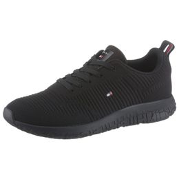 Tommy Hilfiger Herren Sneaker "CORPORATE KNIT RIB RUNNER", Gr. 43, schwarz, Textil, Schuhe, Freizeitschuh, Halbschuh, Schn&uuml;rschuh mit seitlicher