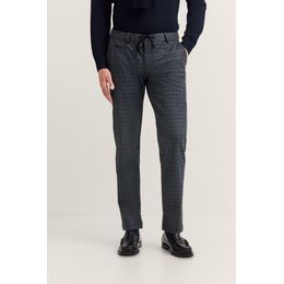 Bugatti Herren Chinohose "Slim Fit", blau, Gr. 33, Glencheckmuster, 87% Polyester, 9% Viskose, 4% Elasthan, Hosen, Glencheck mit Stretch & Kordelzug