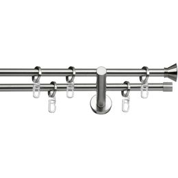 Gardinenstange Indeko, L:160cm &Oslash;:12mm, silber, Stahl, Gardinenstangen, "Ibiza", Komplett-Set inkl. Ringen und Montagematerial