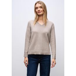 Strickpullover Street One, Damen, Gr. 34, sandstone mocha meliert, Stoff, 50% Viskose, 28% Polyester, 22% Polyamid, unifarben, normal normal, V-Ausschnitt, Rippb&uuml;ndchen, Pullover Strickpullover, in Unifarbe