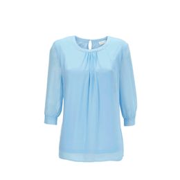 GOLDNER Damen Langarmbluse "Kurzgr&ouml;&szlig;e Bluse aus leichtem Chiffon mit Glitzersteinen"eisblau, Gr. 23, Obermaterial: 100% Polyester PES., Blusen