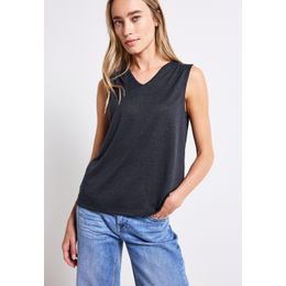 Street One Damen Shirttop, blau, Gr. 34, unifarben, Jersey, Obermaterial: 78% Polyester, 22% Viskose, Tops, mit Spitze